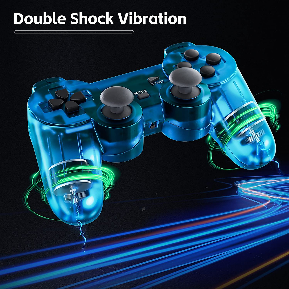 Burcica Wireless Controller for PS2 Play Station 2 Dual Vibration 2 PC (ClearBlue and ClearRed)