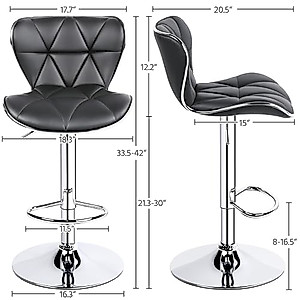 Yaheetech Bar Stools Set of 4, Island Chairs Shell Back, PU Leather Adjustable Barstools, Swivel Barstools with Footrest for Home Kitchen, Grey