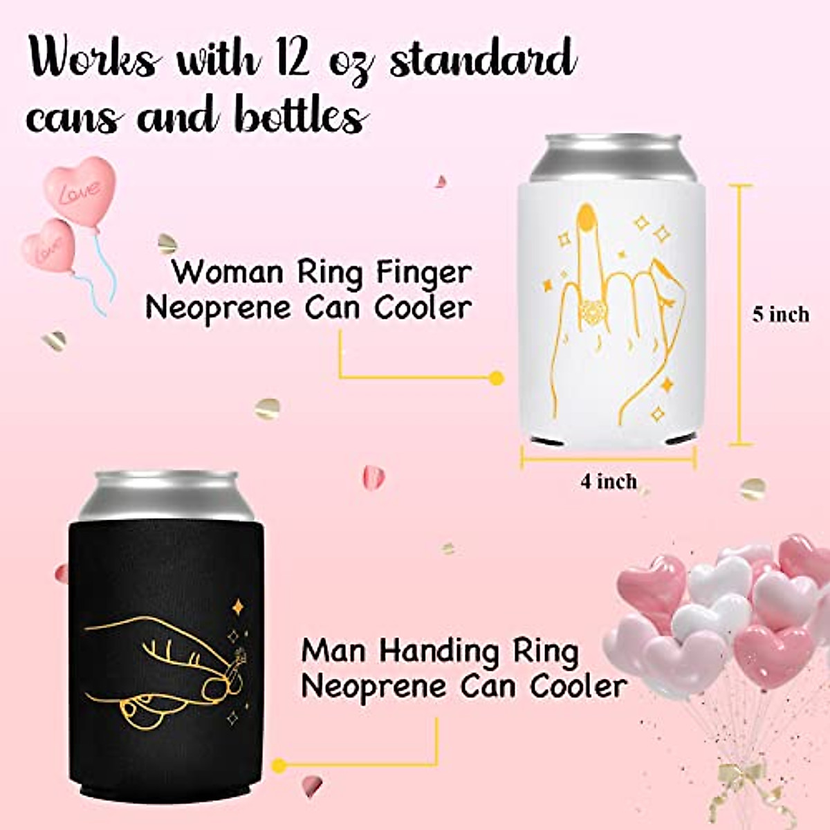 Boyfriend and Girlfriend Can Coolers, Newly Engaged Can Sleeve, Engagement Gifts for Couples, Fiance Fiancee Gift for Him and Her, Neoprene Can Coolers for Mr and Mrs(2 Pack)