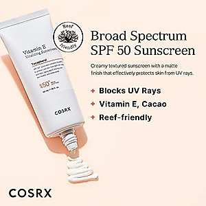 COSRX Vitamin E SPF 50+ Daily Lightweight Sunscreen, Reef Safe, No Whitecast, Matte Finish, OTC Vitalizing Sunscreen, Strong Protection Against UVA and UVB Rays, 1.69 fl.oz / 50ml, Korean Skincare