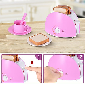 Kitchen Appliances Toys, Play Kitchen Accessories Set for Kids, Pretend Kitchen Toys, Coffee Maker, Blender, Mixer, Toaster with Realistic Light and Sounds, Toy Kitchen Set for Kids Ages 3+ (Pink)