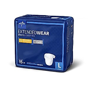 Medline Extended Wear Overnight Adult Briefs with Tabs, Maximum Absorbency Adult Diapers, Large (60 Count)