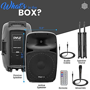 Pyle Powerful Wireless Sound 400W Portable Bluetooth PA Speaker - 12" Indoor/Outdoor Audio System w/Party Lights, Digital Display, FM/AUX/MP3/USB/SD, Handle, Wheels, Microphone, Remote