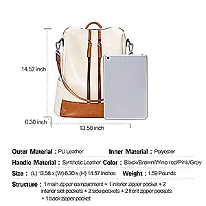 CLUCI Leather Backpack Purse for Women Covertible Travel Large Fashion Casual Lady Detachable Shoulder Bag Beige with Brown