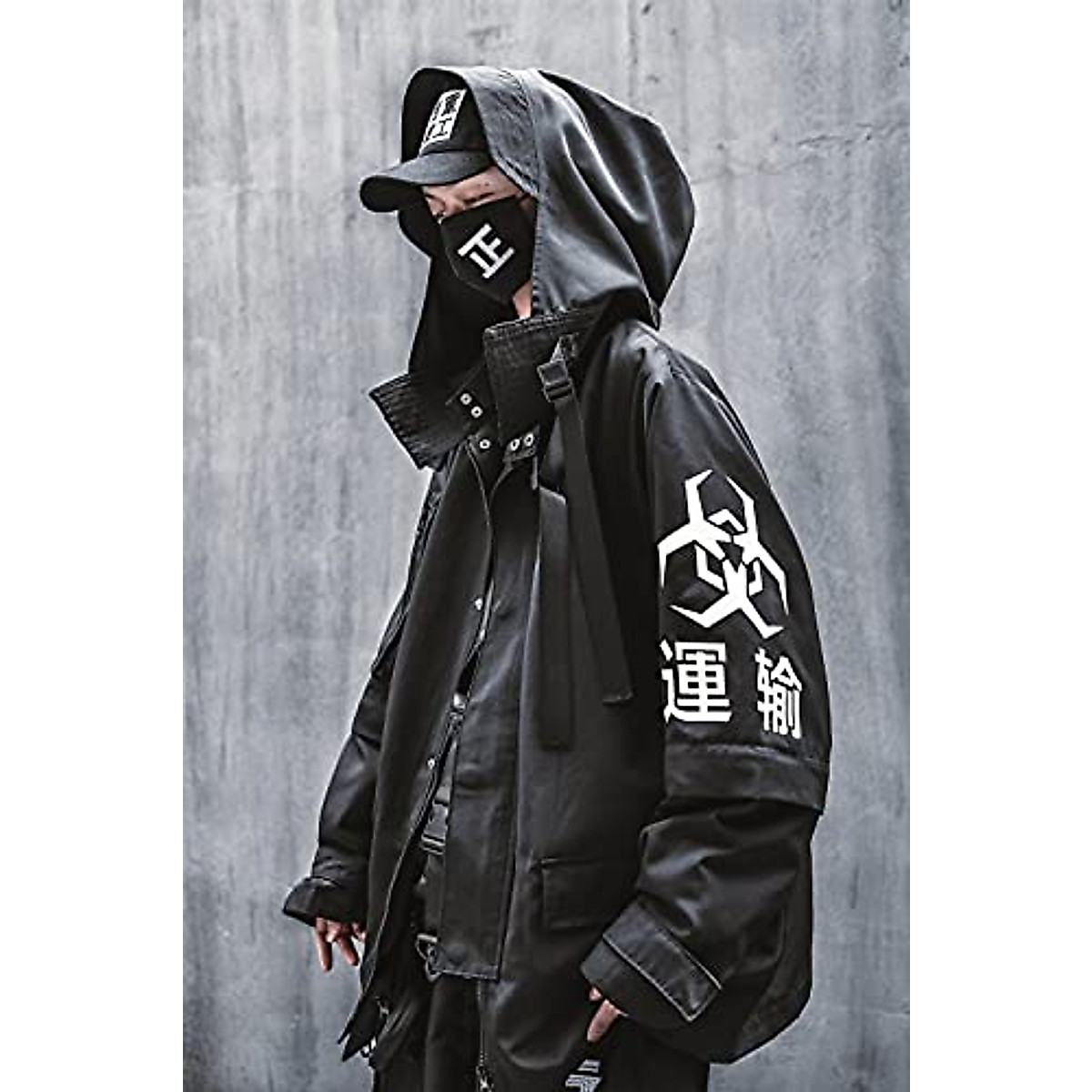 Niepce Inc Japanese Streetwear Zip Up Windbreaker Jacket for Men (Black2, XL)