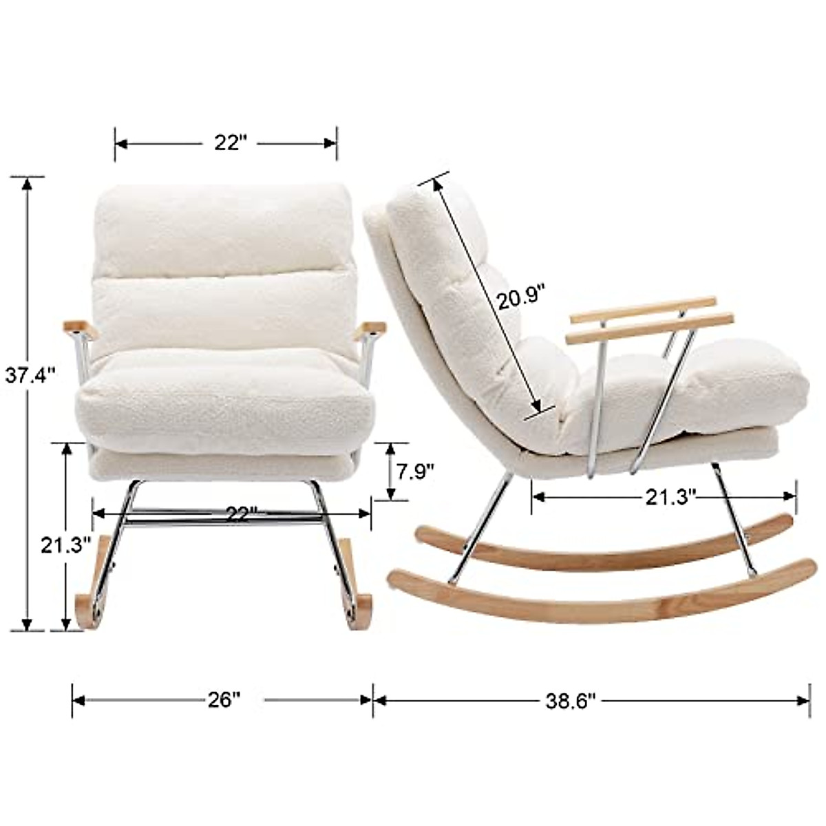 Wahson Rocking Chair with Reclining Back, Faux Sherpa Upholstered Comfy Glider Chair with Adjustable Back, for Living Room/Bedroom, Cream