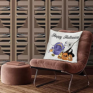 Witch Pumpkins Gnome Throw Pillows for Couch 18x18 Halloween Gnomes Modern Wrinkle Satin Pillow Shams for Bedroom Living Room Sofa Chairs with Zipper Closure Housewarming Gifts