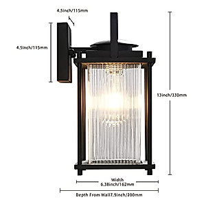 GAAZIE Outdoor Wall Lantern,Exterior Waterproof Light Fixtures,Black Porch Light with Striped Glass,13''H Outdoor Light Fixtures for Garage Front Porch and Patio 1 Pack Bulb Not Included