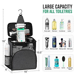 BINSUNS Portable Shower Caddy, Hanging Toiletry Bag with Phone Pocket, Travel Shower Caddy Organizer College Essentials - College, Dorms, Gym, Camp, Bath(Cow)