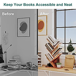 ZRWD Tree Bookshelf, 4-Tier Book Storage Organizer Shelves Floor Standing Bookcase, Wood Storage Rack for Office Home School Shelf Display for Cd/Magazine(Rustic Brown)