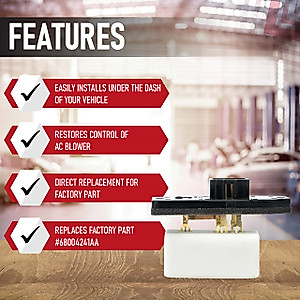 HVAC Blower Motor Fan Resistor - AC Heater Relay - Replaces 973-020, 68004241AA, 5012212AA, 4720278 - Compatible with Chrysler, Dodge & Jeep Vehicles - Ram 1500, 2500, Concorde, Grand Cherokee
