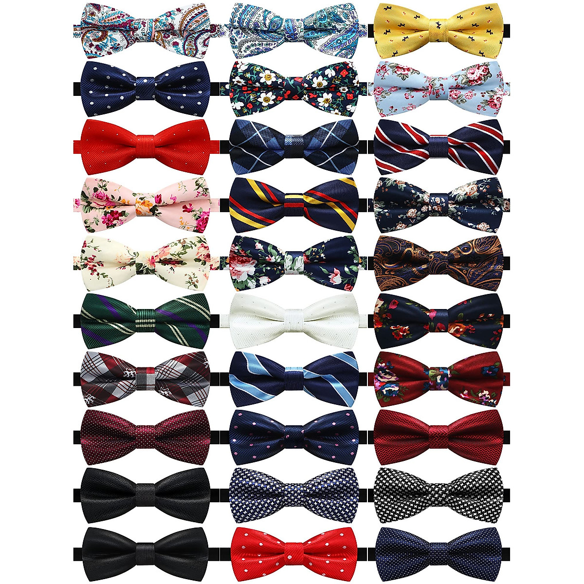 Jecery 30 Pieces Elegant Pre Tied Bow Ties for Men with Adjustable Floral Neck Band Bowties for Pre Tied Set