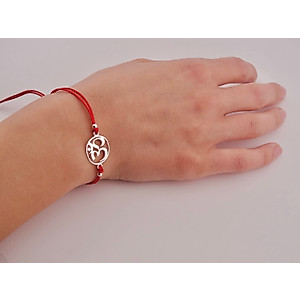 Red String Om Sterling Silver 925 Lucky Cord Adjustable Size Bracelet Thread Wristband Spiritual Yoga Charm Unisex Jewelry