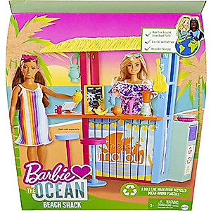 Barbie Loves The Ocean Beach Shack Playset with 18+ Accessories, Made from Recycled Plastics, Gift for 3 to 7 Year Olds