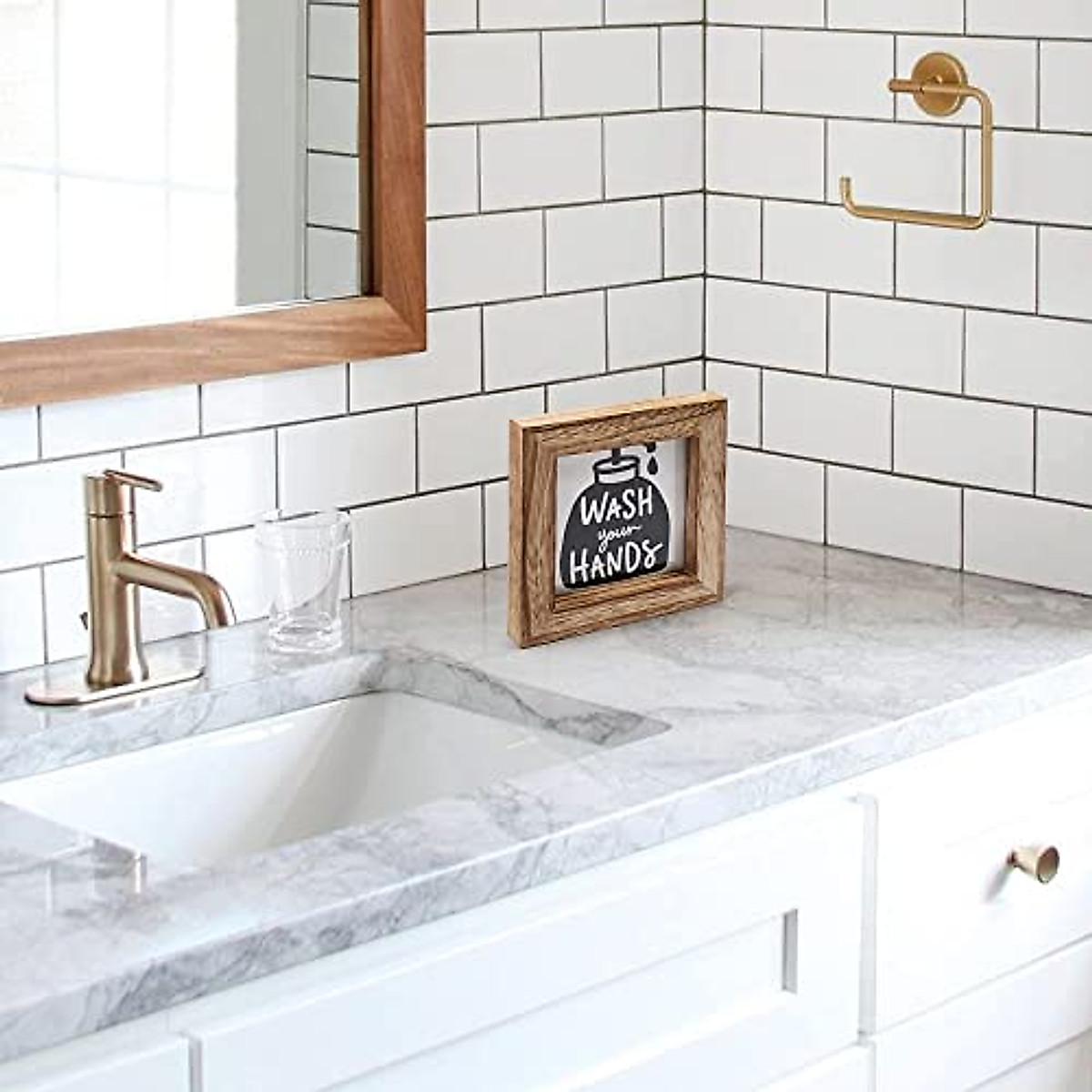 LotFancy Farmhouse Bathroom Decor, Funny Wall Signs and Wooden Back of Toilet Storage Basket