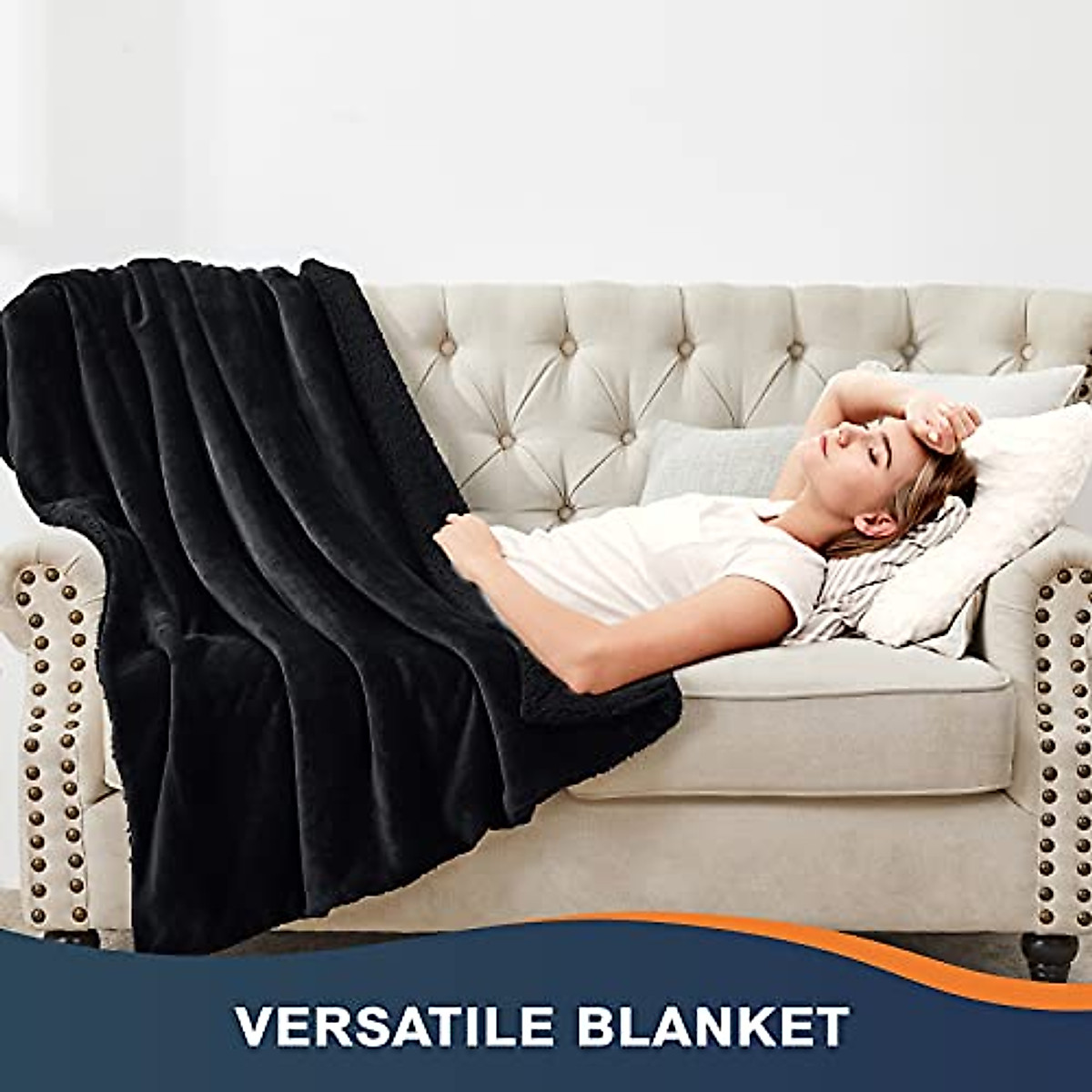 Walensee Sherpa Fleece Blanket (Twin Size 60”x80” Black) Plush Throw Fuzzy Super Soft Reversible Microfiber Flannel Blankets for Couch, Bed, Sofa Ultra Luxurious Warm and Cozy for All Seasons