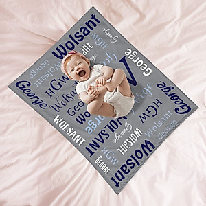 Eyesoul Personalized Baby Boys/Girls Blanket,Sublimation Name Blanket,Monogrammed Kids Blanket,Super Soft Blanket Gifts for Christmas/Birthday.Grey-50x60