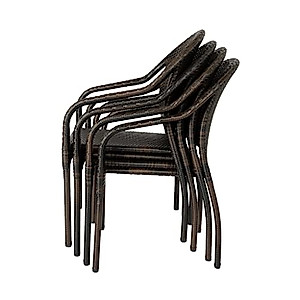 Patio Sense 63490 Rhodos Cafe Stacking Chairs in Mocha All Weather Wicker Construction No Assembly Lightweight for Indoor & Outdoor - Set of 4