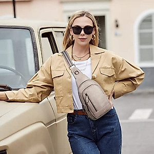 CLUCI Sling Bag for Women Crossbody Leather Fanny Packs for Women Large Sling Backpack Chest Bag for Travel Hiking Cycling Grey