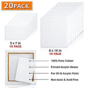 Shuttle Art Stretched Canvas, 20 PCS Value Pack, 5 x 7, 8 x 10 Inches (10 of Each), 100% Cotton, Primed White Canvases for Painting, Stretched Canvas Art Supplies for Acrylic, Oil, Acrylic Pouring