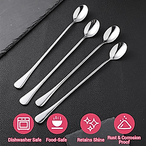 Ouligay 6pcs Long Handle Iced Tea Spoons, 9 Inch Stainless Steel Long Coffee Spoons, Long Cocktail Stirring Spoons, Long Teaspoons Ice Cream Spoon for Stirring Iced Tea Coffee Bar Accessories