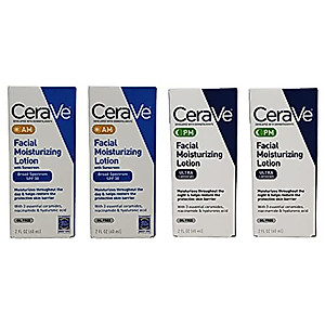 CeraVe Daily Moisturizing Lotion Bundle of 4 Bottles - AM Facial Moisturizing Lotion with Sunscreen (2 oz) and PM Facial Moisturizing Lotion (2 oz) - 2 Bottles of Each - 8 fl oz Total