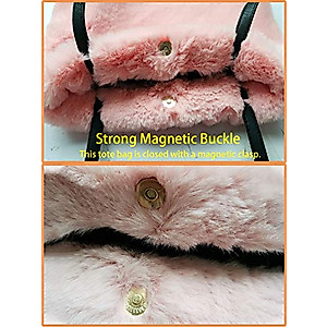FHQHTH Faux Fur Tote Bag Fluffy Shoulder Bags for Women Fuzzy Handbag Evening Bags Big Capacity [Dark Pink, Magnet]