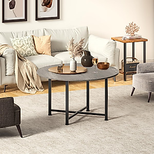 SENIG Round Coffee Table, 2-Tier Coffee Table with Storage Shelf for Living Room, Center Table for Small Spaces, White Oak