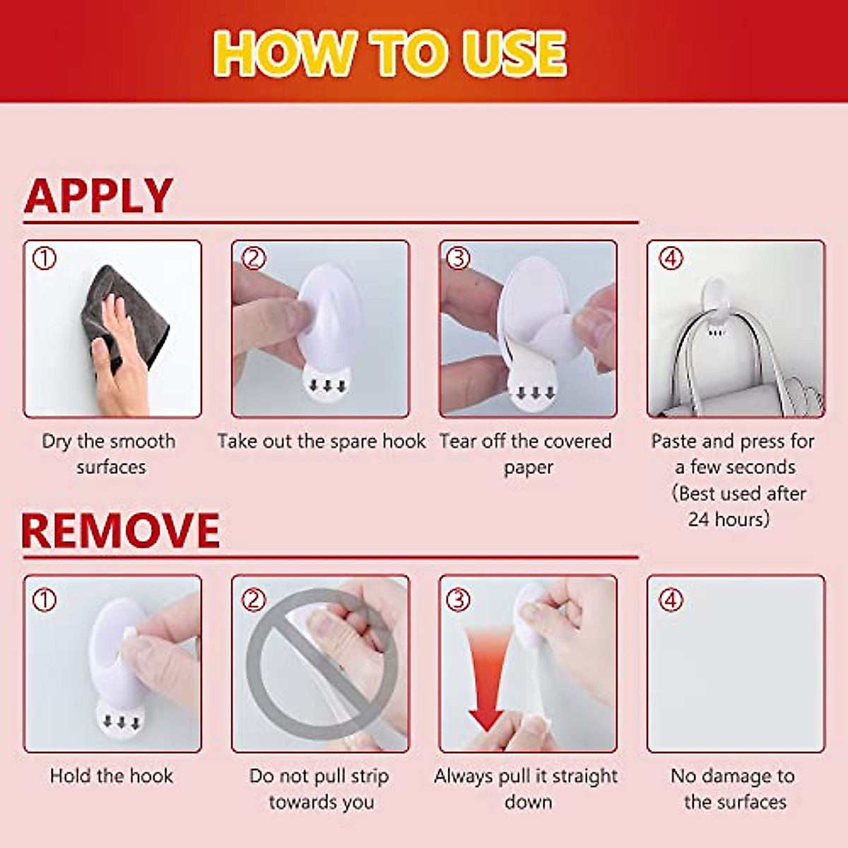 Ainiv 6PCS Medium Hooks with Adhesive Strips(Damage-Free Remove), Multi-Function Self Adhesive Hooks, Wall Door Hooks for Bathroom Kitchen Hanging Coat Cloth Towel Key, Holds up to 1.5kg