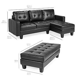 Best Choice Products Tufted Faux Leather 3-Seat L-Shape Sectional Sofa Couch Set w/Chaise Lounge, Ottoman Coffee Table Bench, Black
