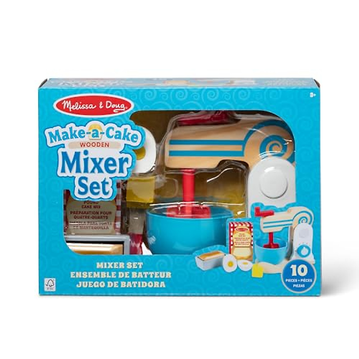 Melissa & Doug Wooden Make-a-Cake Mixer Set (11 pcs) - Play Food and Kitchen Accessories - FSC Certified