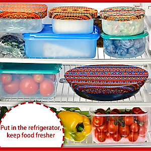 10 Pcs Bowl Covers Reusable in 5 Size Stretch Cloth Fabric Bowl Covers Elastic Food Storage Container Covers for Leftovers Bread Proofing Picnic Microwave (Geometry)