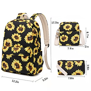 EZYCOK School Backpack College Bookbag for Girls Women, Water Resistant Laptop Backpack Casual Daypack with Sling Bag and Pencil Case , Sunflower