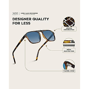 WearMe Pro Polarized Aviator One-Bridge Modern Square Mens Sunglasses (Tortoise Brown/Blue Gradient Lens)