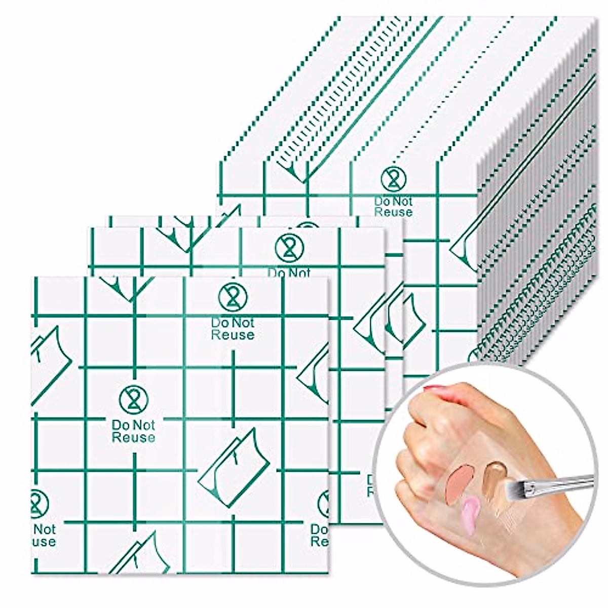 100Pcs Makeup Mixing Palette Single Use Makeup Hand Palette Disposable Adhesive Makeup Mixing Tray Makeup Artist Must Haves Transparent Waterproof Makeup Tape for Women Girls Female Artists Make up(2.8 x 2.8 Inch)