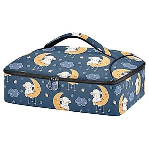 Kcldeci Insulated Thermal Food Carrier Insulated Casserole Carrier for Hot or Cold Food,Cute Sheep on The Moon Insulated Tote Bag for Potluck Cookouts Parties Picnic,Lasagna Lugger