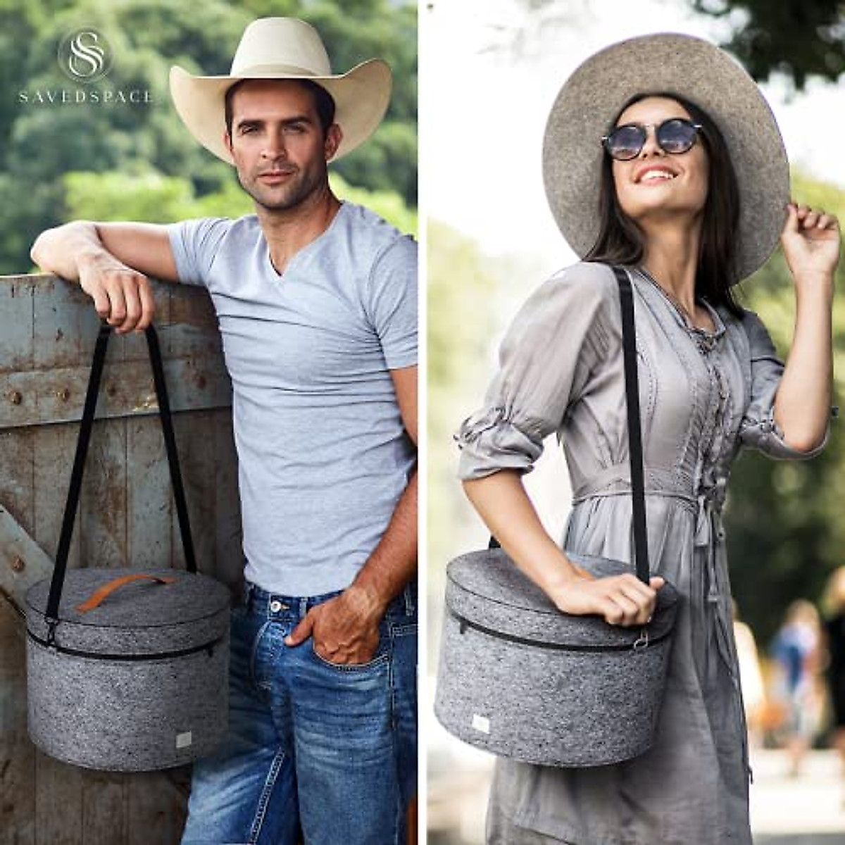 Hat Storage Box to Protect & Store Hats - Hat Travel Case w/Stability Poles - Cowboy Hat Box for Travel w/Hanging Strap & S Hook – Felt, Bohemian Canvas Fabric Hat Boxes for Men & Women