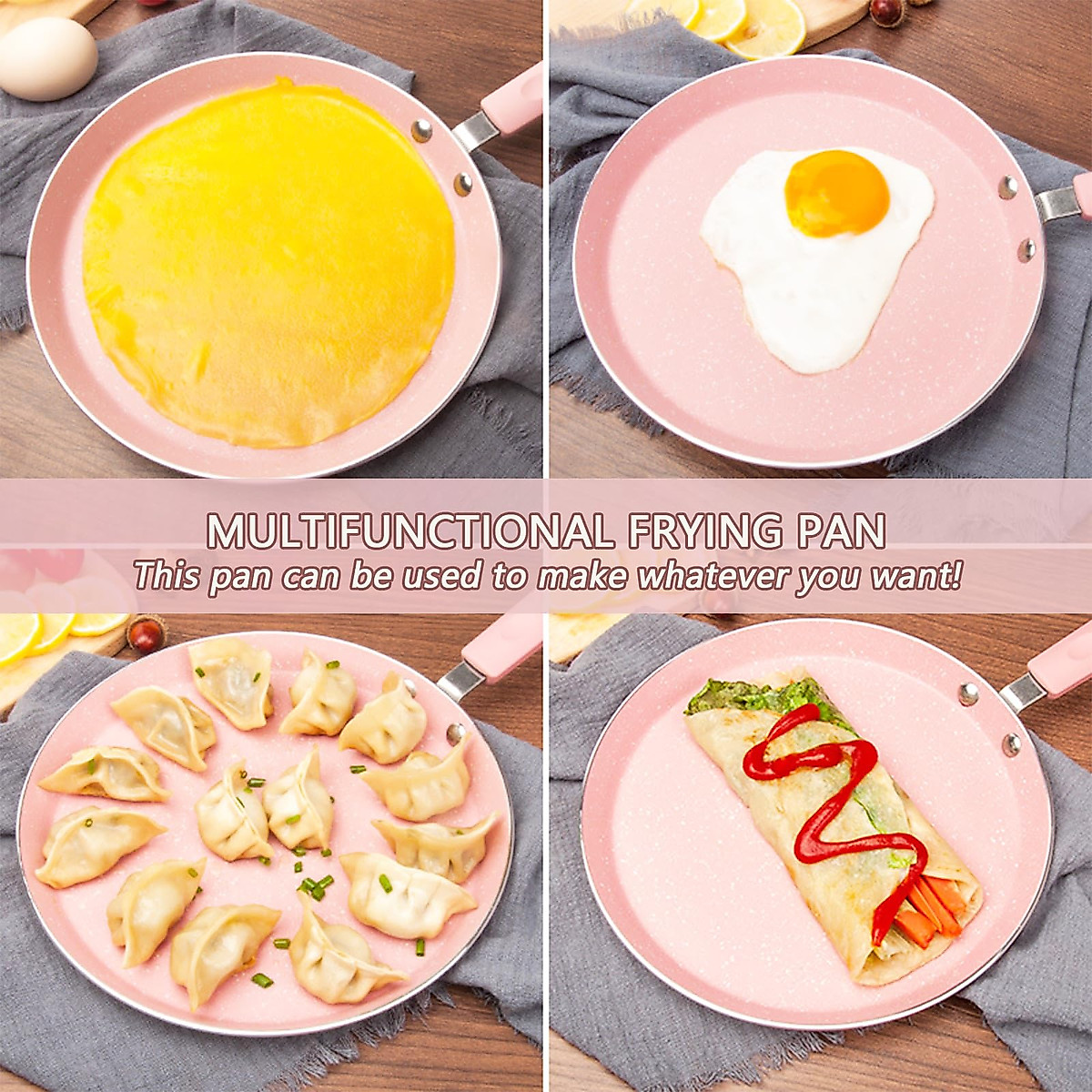 JUSTUP Nonstick Frying Pan Set，3 Piece Pots and Pans Set Nonstick，Pink Kitchen Cookware Sets with Non Stick Pan Coating,10 Inch,8 Inch and 6 Inch Non Stick Cooking Set Suitable for All Stoves (Pink)