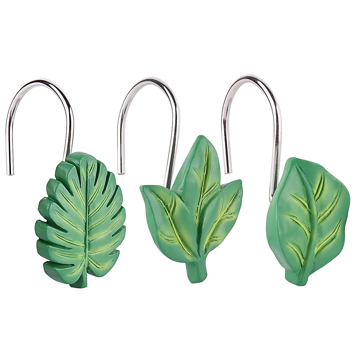 EVOOKA 12PCS Leaves Shower Curtain Hooks, Green Plant Leaf Metal rustproof Cute Shower Curtain Rings Bathroom Decoration for Home Bathroom Bedroom Living Room