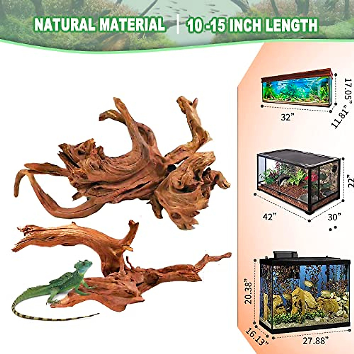 Hiwzitar Natural Large Coral Driftwood for Aquarium Decor, 10-15 Inch Length Branches for Fish Tank Reptile Decorations 2 PCS