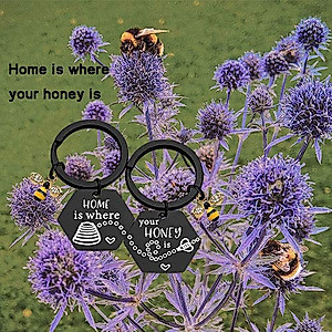 MAOFAED Matching Couples Keychains Honey Beehive Keychains Home is Where Your Honey Is Housewarming Couples Gift (your honey is black)