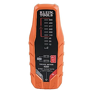 Klein Tools ET60 Voltage Tester, Tests AC and DC Voltage and Low Voltage, No Batteries Needed,Orange/Black