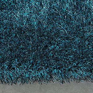 Well Woven Kuki Shag Chie Glam Solid Ultra-Soft Teal Shag 5'3" x 7'3" Area Rug