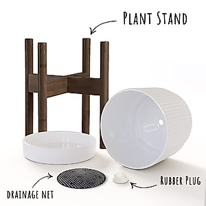 Carrward Ceramic Planter Pots Indoor with Drainage Hole & Saucer,Including Stand,7.3 Inch Mid-Century Modern Cylinder Plant Pot for Snake Flower Leaf