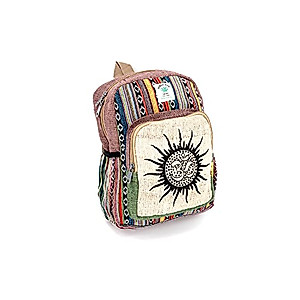 Unique Design Sun with Om Print 100% Himalaya Hemp Backpack Small Backpack Hippie Backpack Festival Backpack Hiking and Laptop Backpack FAIR TRADE Handmade with Love.