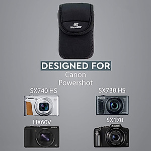 MegaGear MG037 Ultra Light Neoprene Camera Case compatible with Canon PowerShot SX740 HS, SX730 HS, SX720 HS, SX710 HS, SX700 HS, Sony Cyber-shot DSC-HX60V - Black, PU Leather