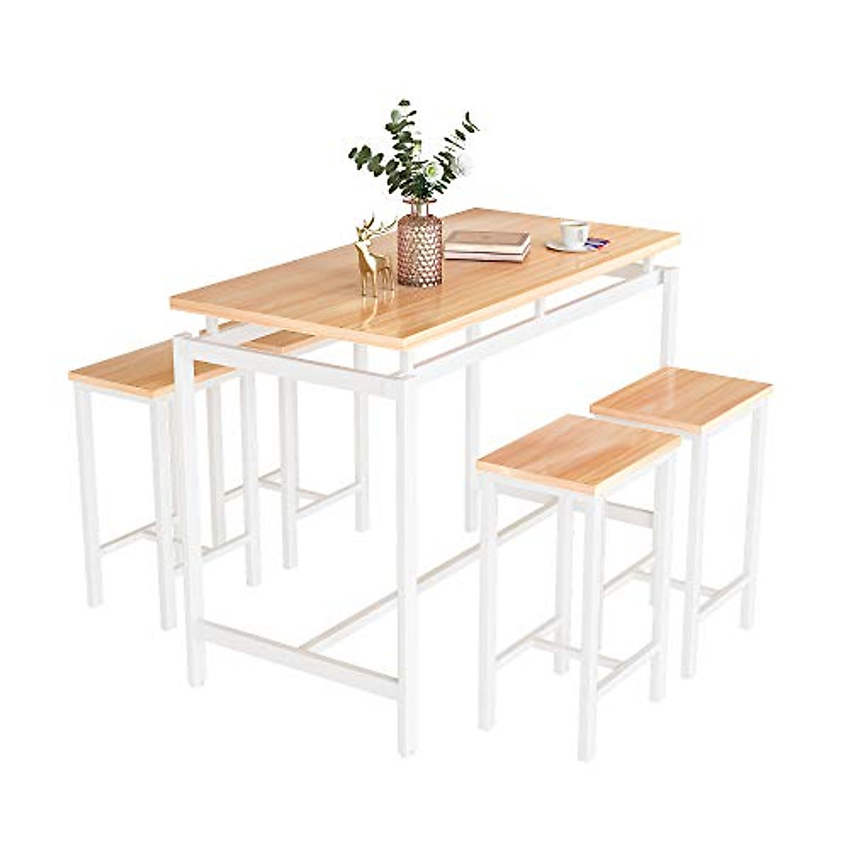 Recaceik 5 PCS Dining Table Set, Modern Kitchen Table and Chairs for 4, Wood Pub Bar Table Set Perfect for Breakfast Nook, Small Space Living Room