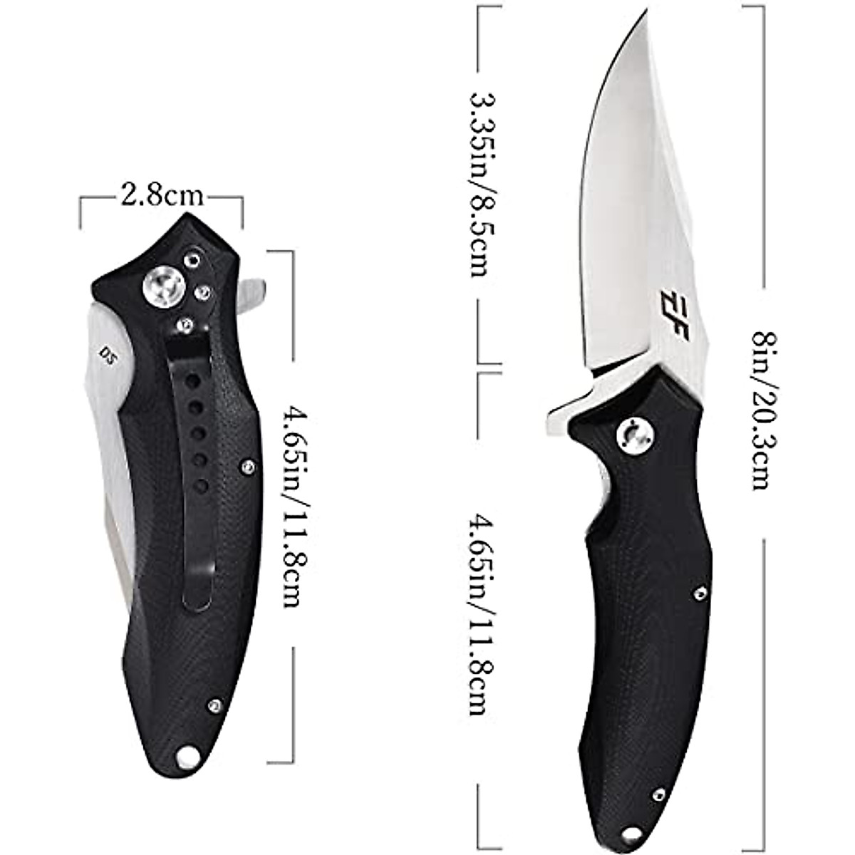 Eafengrow EF339 Folding Knife D2 Blade and G10 Handle with Clip Folding Camping Knives Outdoor Pocket Knives (black)