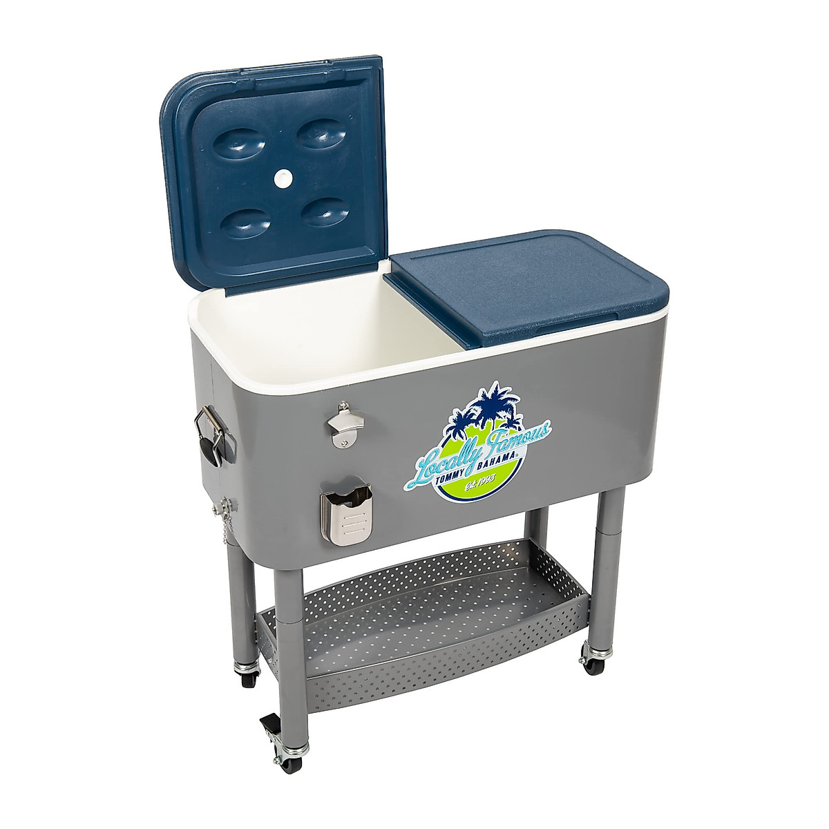 Tommy Bahama 77 Quart Rolling Stainless Steel Cooler with Wheels