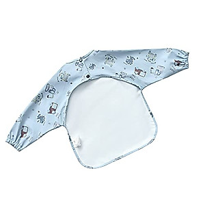 NEHET Waterproof Baby Bibs,Infant Toddler Long Sleeve Feeding Bib With Food Catcher Super Soft Wipe Clean